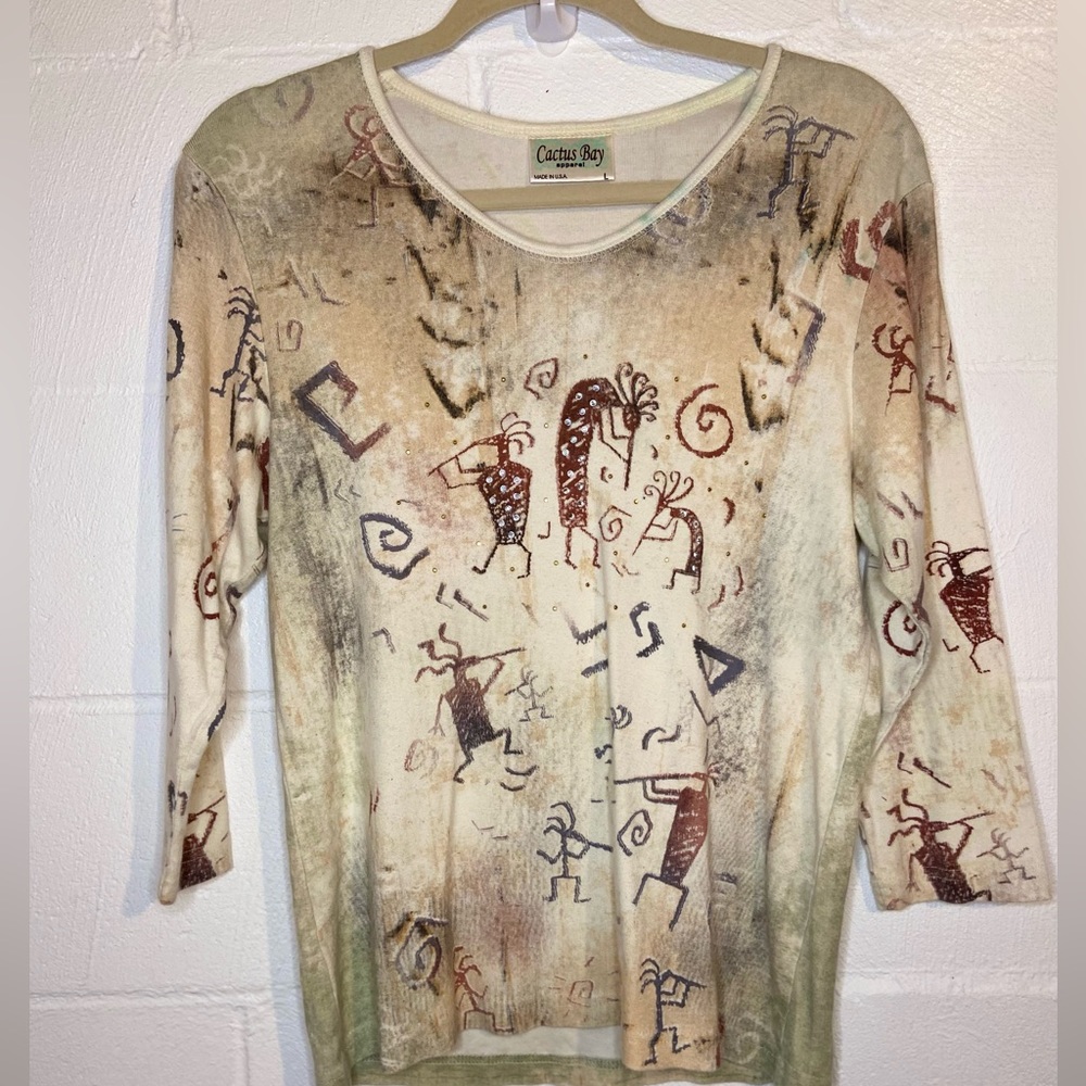 Y2k Cactus Bay Knit Top Kokopelli Design With Rhinest… - Gem